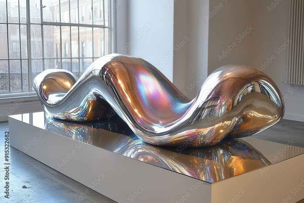 liquid metal sculpture with iridescent chrome finish organic melted ...