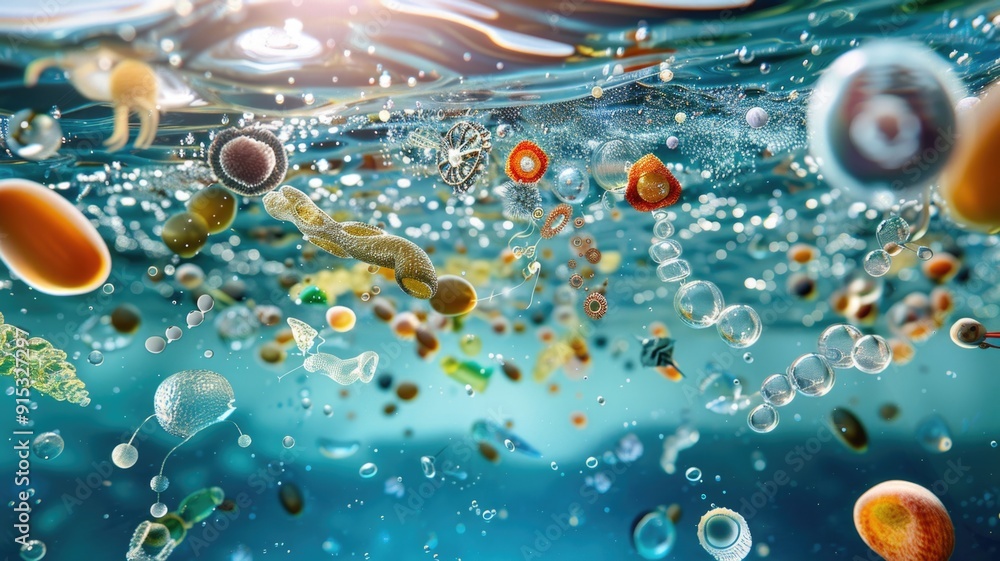 The interaction of various microorganisms in a water droplet ...