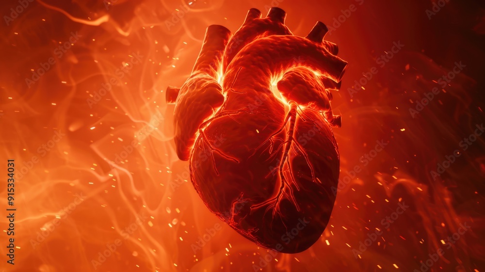 An animated sequence of a beating human heart, showing blood flow ...