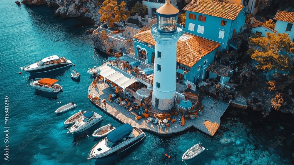 lighthouse modern white and blue with restaurant and big terrace with ...