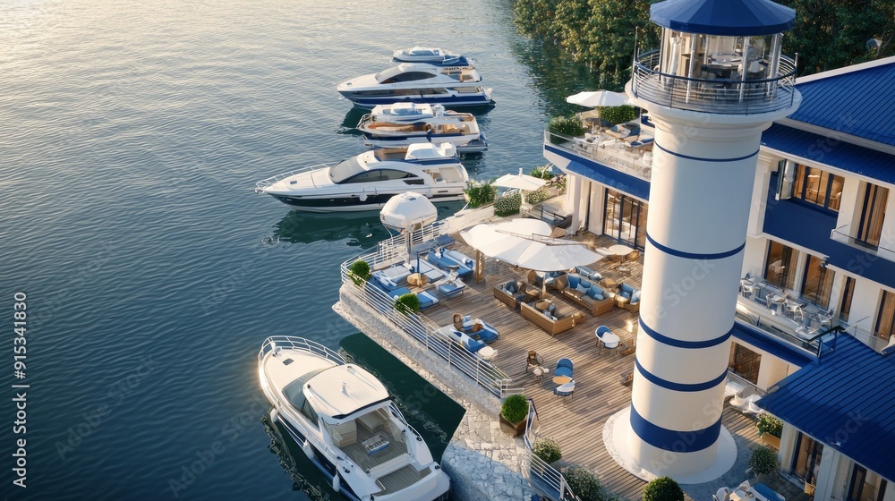 lighthouse modern white and blue with restaurant and big terrace with ...
