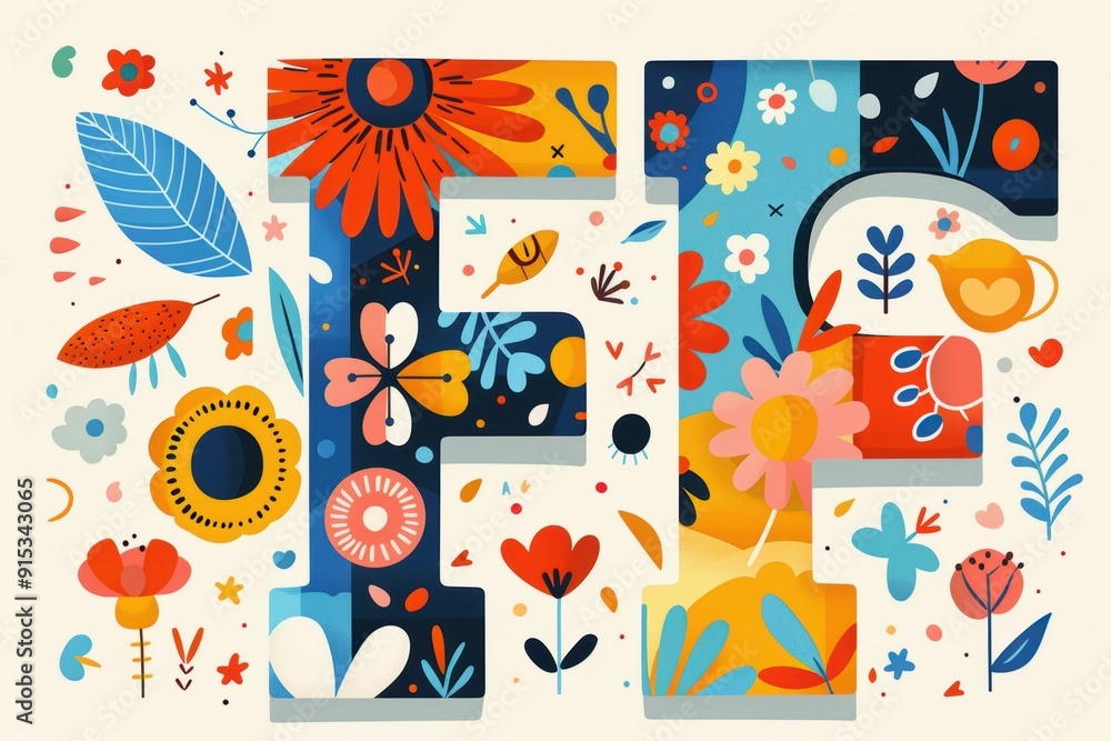 A fun and quirky illustration of the letter F from the alphabet with ...