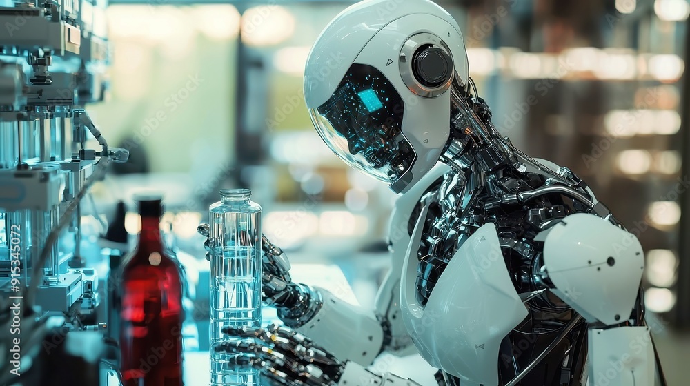 Humanoid Robot Researching Clean Hydrogen Fuel Cells, a scientist-like ...