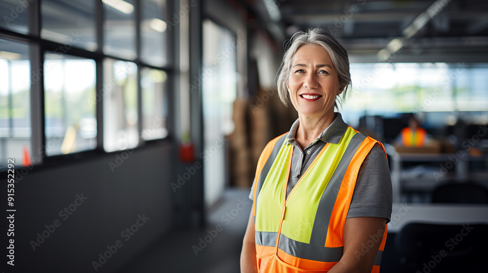 portrait of a smiling female engineer in a corporate polo shirt and ...