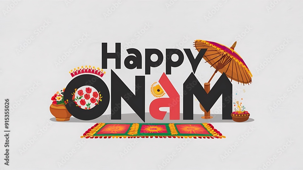 Happy Onam, Festival, Onam, Poster, 3d, typography, calligraphy, text ...