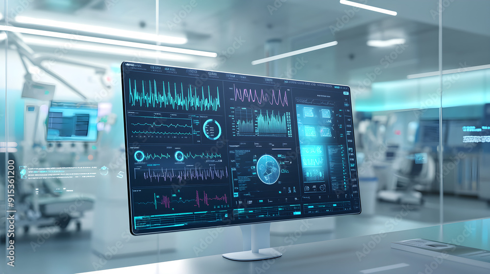 A modern medical monitor displays vital signs and health data in a high ...