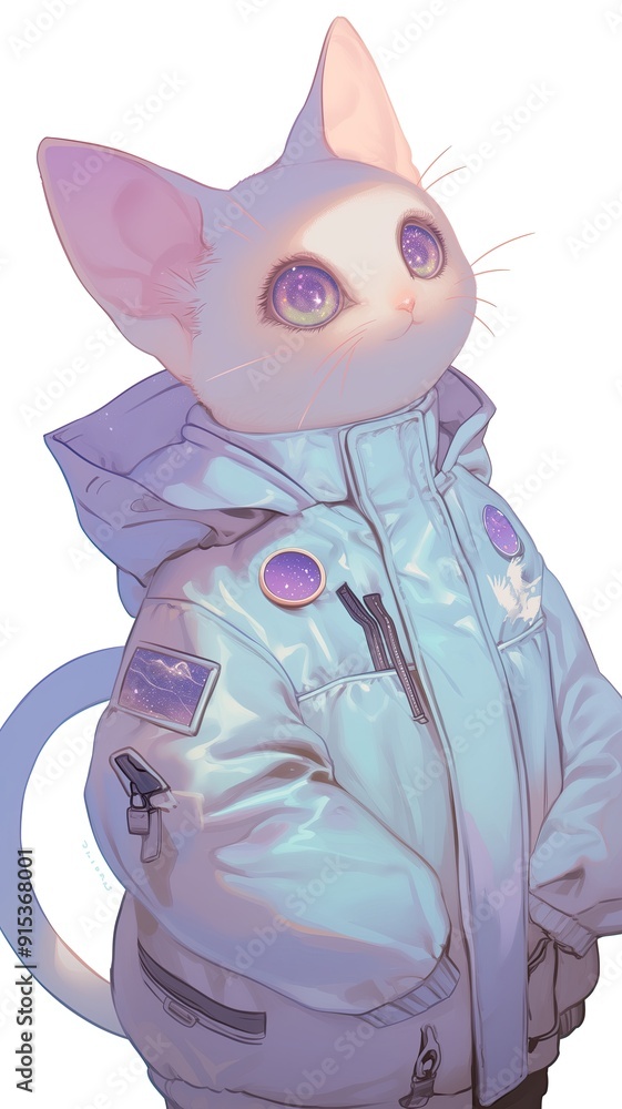 A super cute animal IP wearing a jacket, chibi style, Popmart Blind Box ...