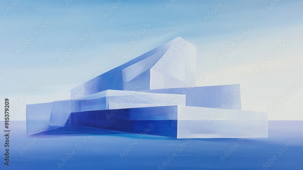 Abstract, asymmetrical form composed of interlocking, semi-transparent ...