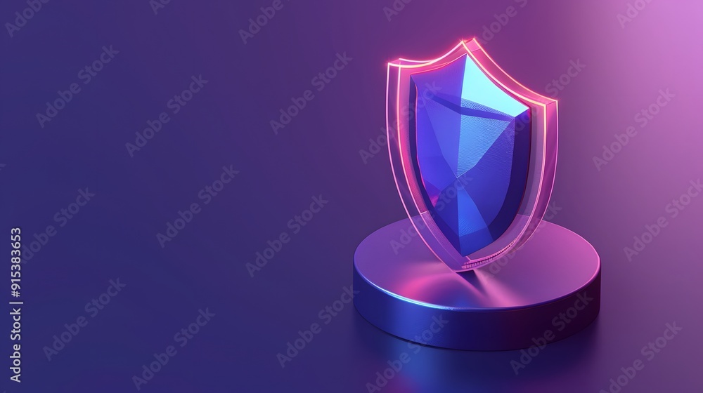 3D render of a glowing shield on a pedestal, symbolizing cybersecurity ...