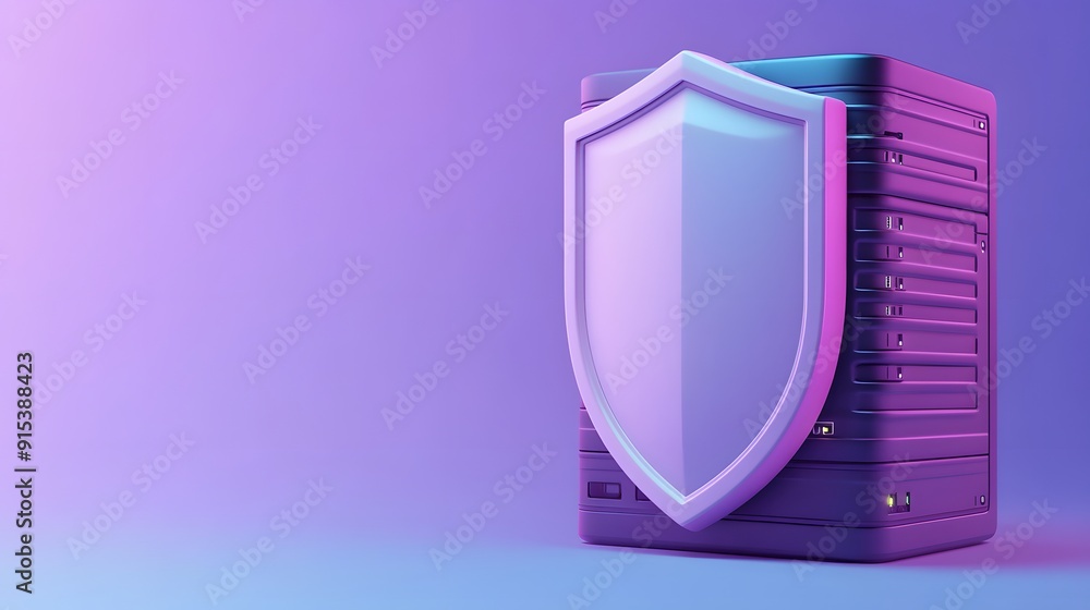 Cybersecurity concept with a shield protecting a server, symbolizing ...
