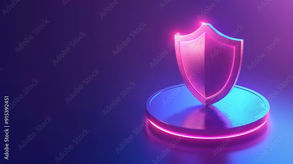 Digital shield icon with neon lights, symbolizing cybersecurity and ...