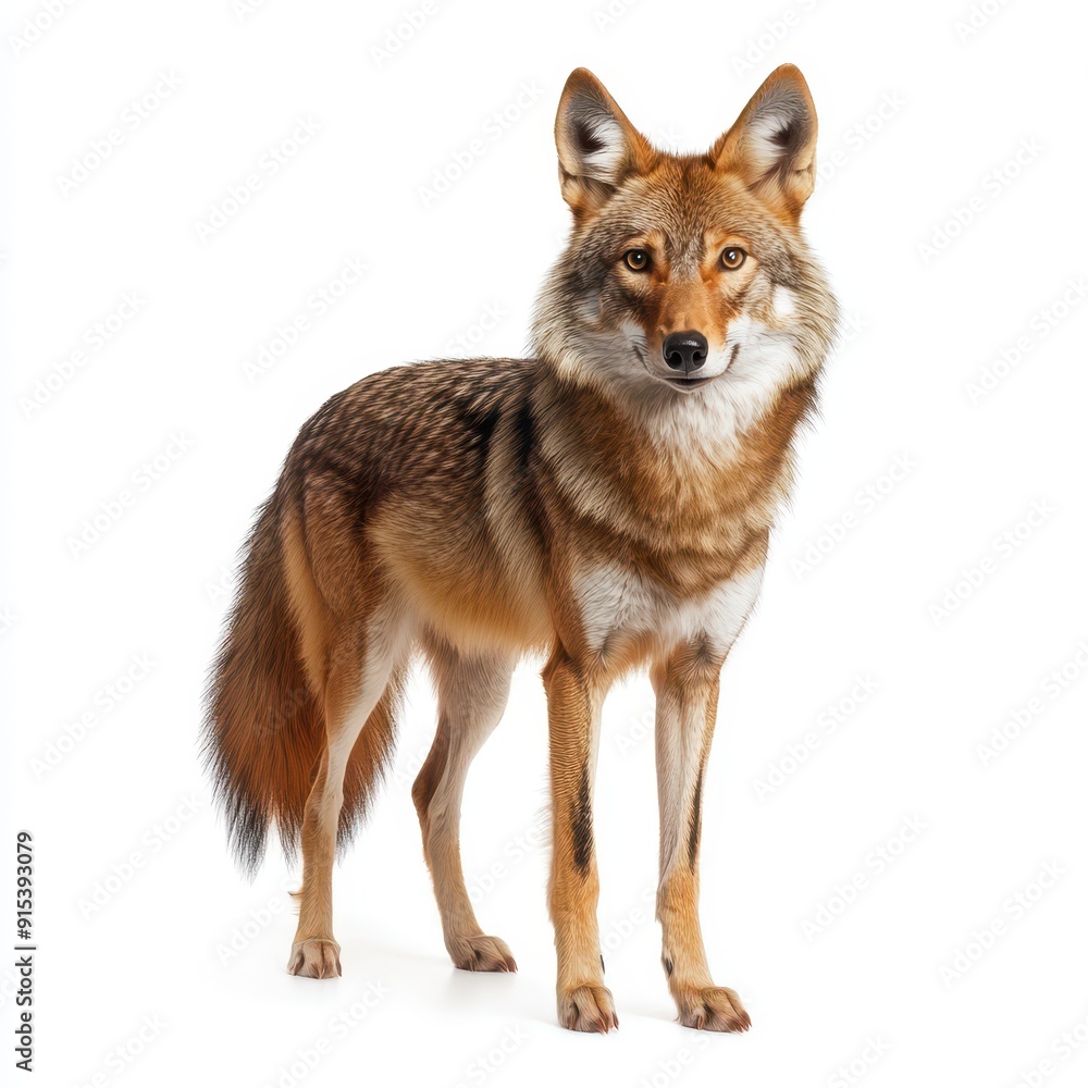 African golden wolf standing proudly against a white background Stock ...