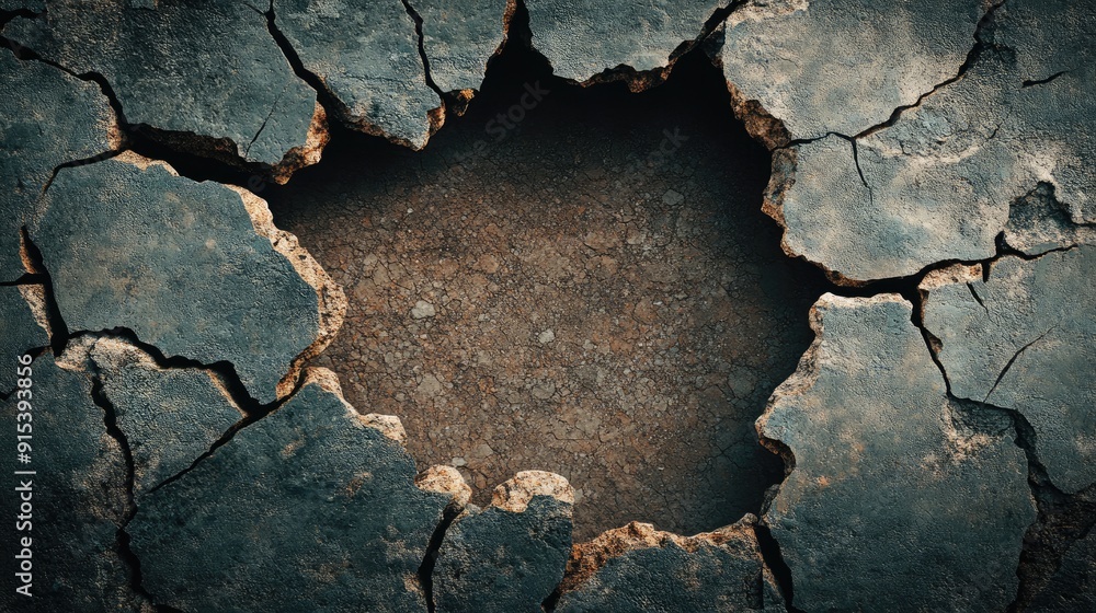 Transparent background featuring a realistic cracked ground with a hole ...