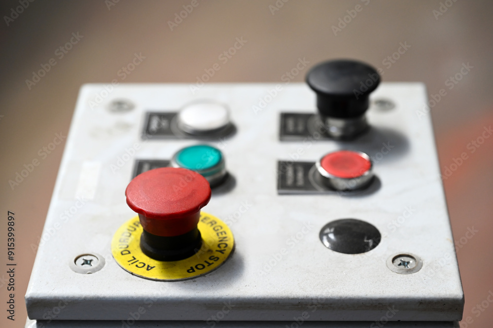 Emergency button on factories' production lines and machines Stock ...