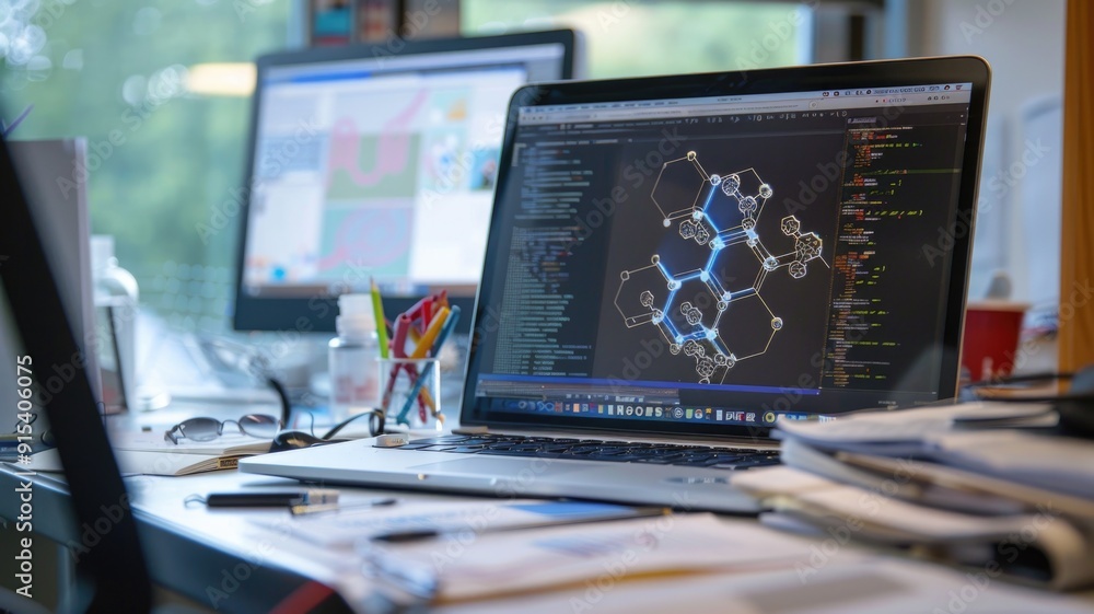screen of a researcher's laptop is filled with complex code for ...