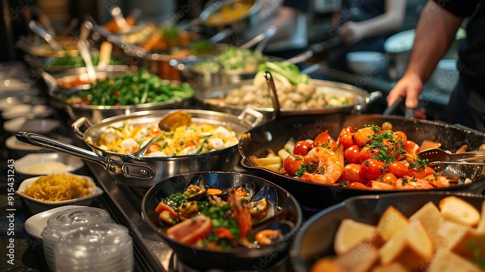 Tables of food that was just cooked at a restaurant Stock Photo | Adobe ...