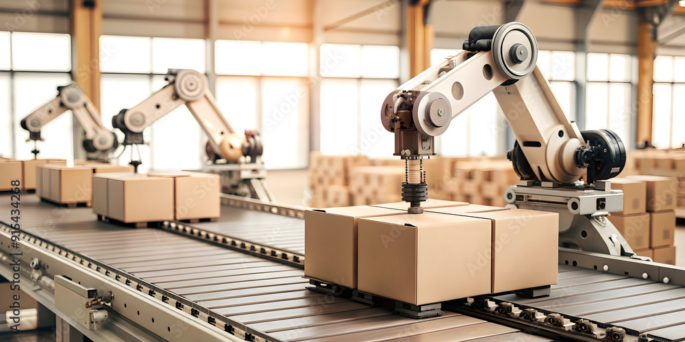 3D flat icon symbolizing automation logistics with copy space for ...