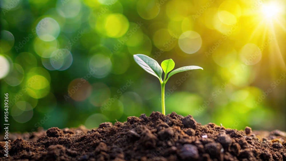 A small green plant sprouting from the soil on World Environment Day ...