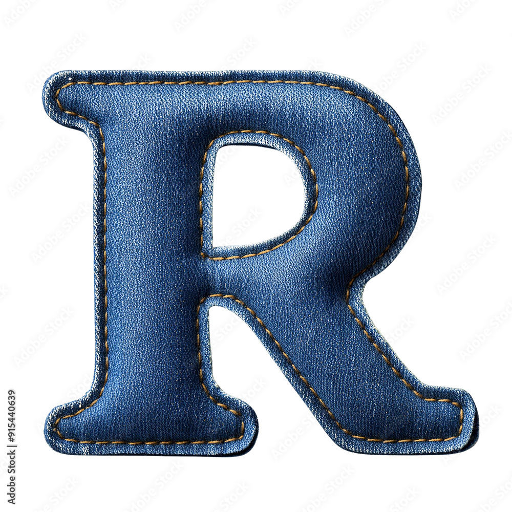 Stylish denim letter R with stitch detailing, perfect for branding ...