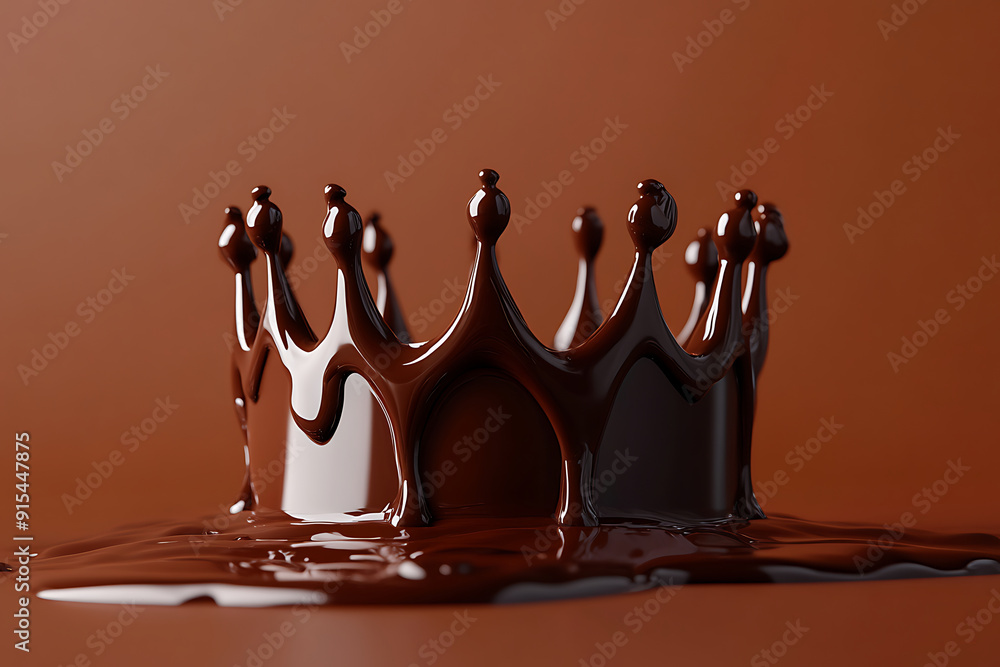 Liquid Chocolate crown splash in a pool of liquid chocolate and ripples ...