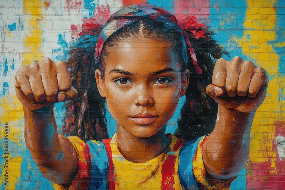 vibrant mural depicting multicultural youth in sports uniforms ...