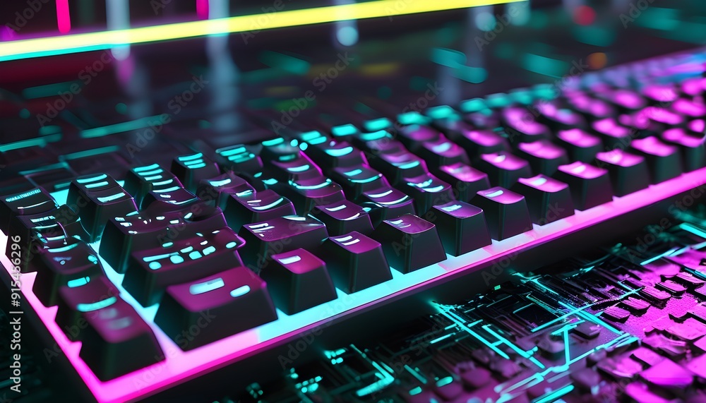 Cool close-up of the mechanical keyboard, flashing lights, unique ...