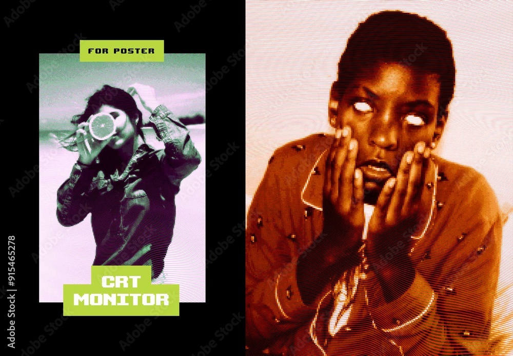 CRT Monitor Poster Photo Effect Mockup Stock Template | Adobe Stock