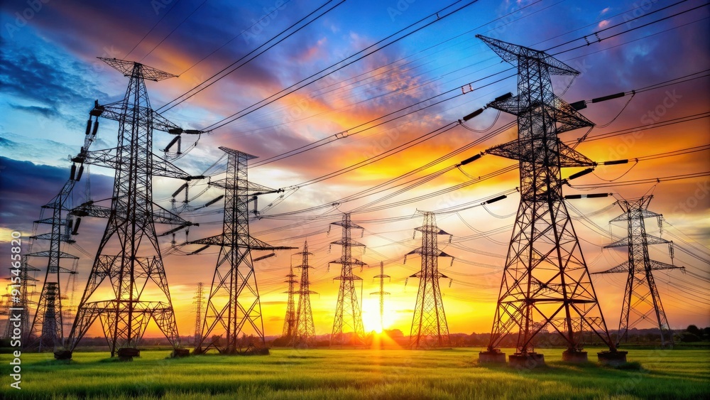 High power energy distribution network with overhead power lines , high ...