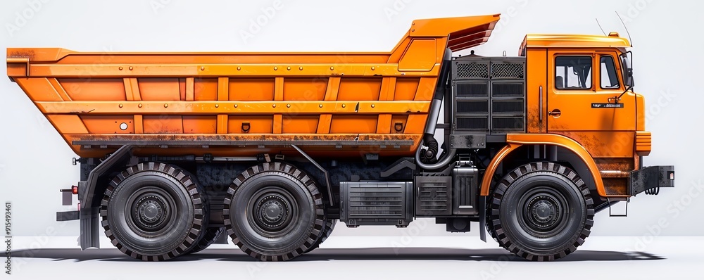 Dump truck, isolated on white, side view, high detail, sharp and ...