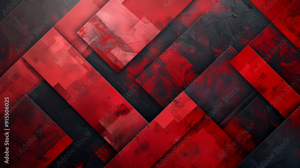 Abstract red and black geometric pattern with a textured effect. The vibrant red squares are ...