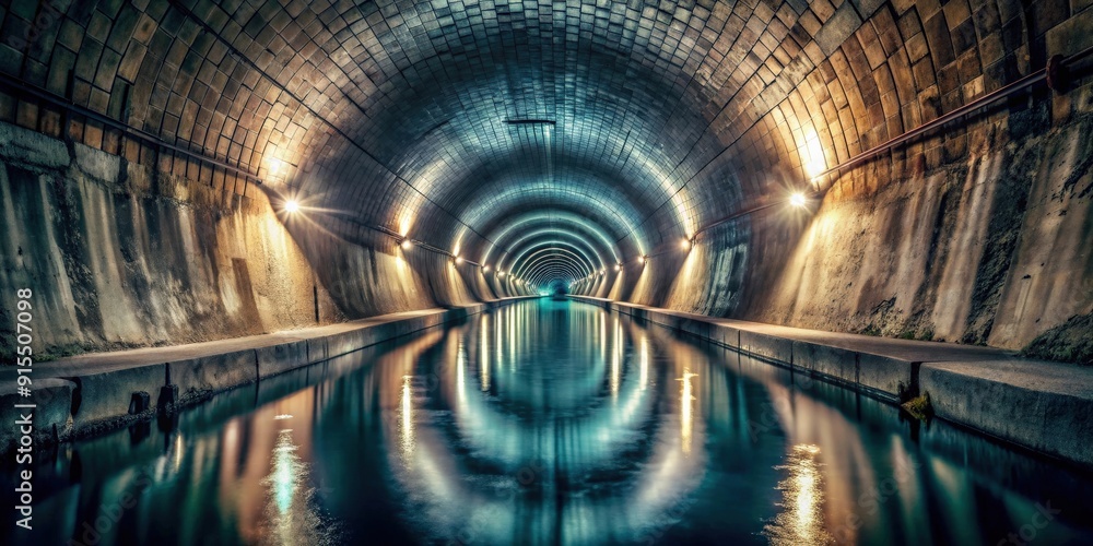 Underground water tunnel with dimly lit surroundings , underground ...