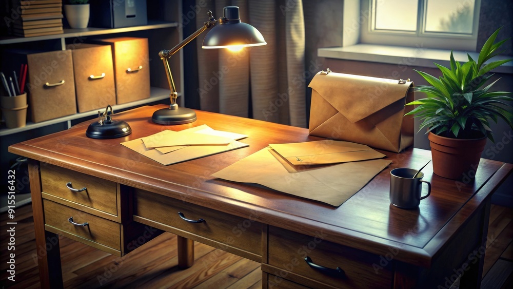 Private detective desk with envelopes labeled as top secret , private ...