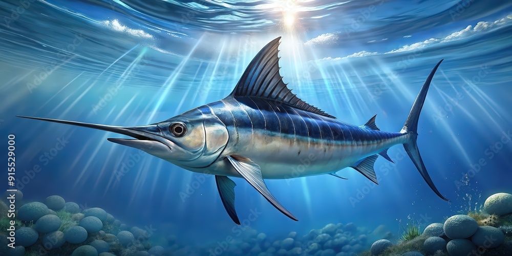 Realistic render of a majestic marlin fish swimming in the ocean ...
