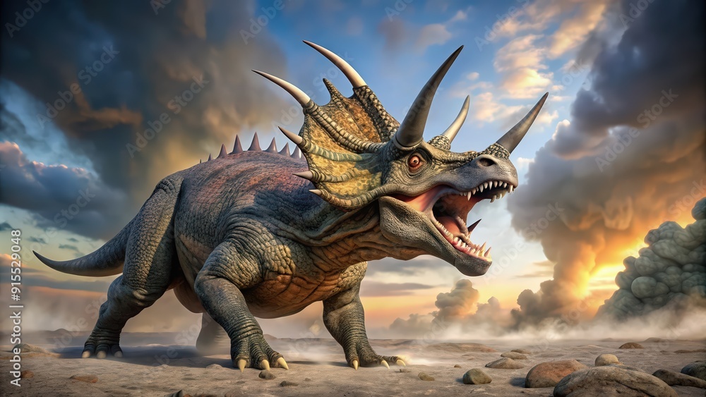 Styracosaurus dinosaur roaring in a dynamic render, Styracosaurus ...