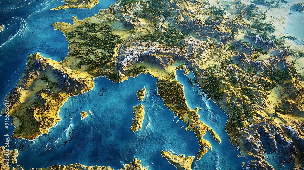 High-Resolution Physical Map of Europe with 3D Elevation Details Stock Illustration | Adobe Stock