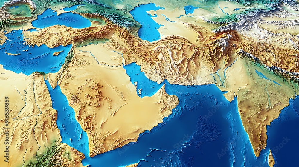 High-Resolution Physical Map of the Middle East with 3D Elevation ...