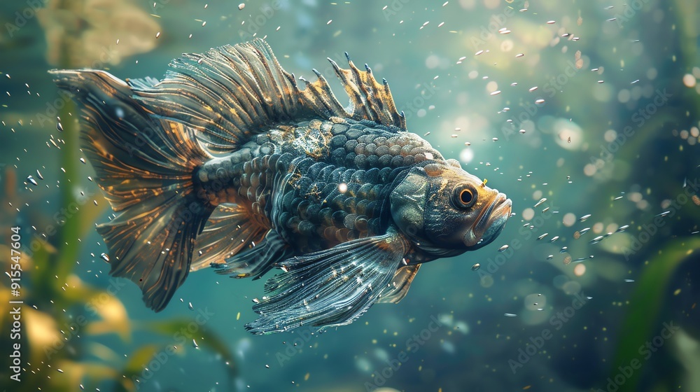 Airbreathing fish species navigating through water surfaces, a blend of ...