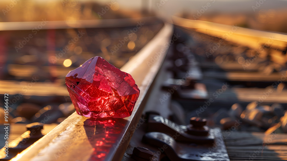Ruby Stone Placed On A Rail Track Symbolizing The Ruby On Rails Programming Language This