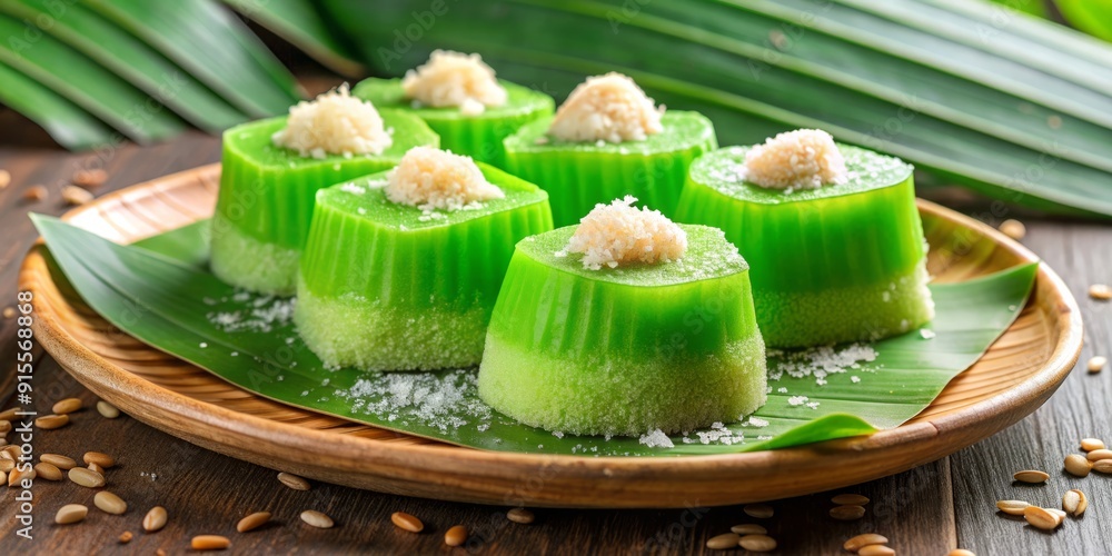 Traditional Indonesian Putu Ayu cake showcases vibrant green color ...