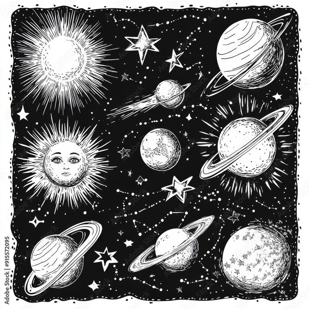 Black collage element with a star divider, on a transparent background ...