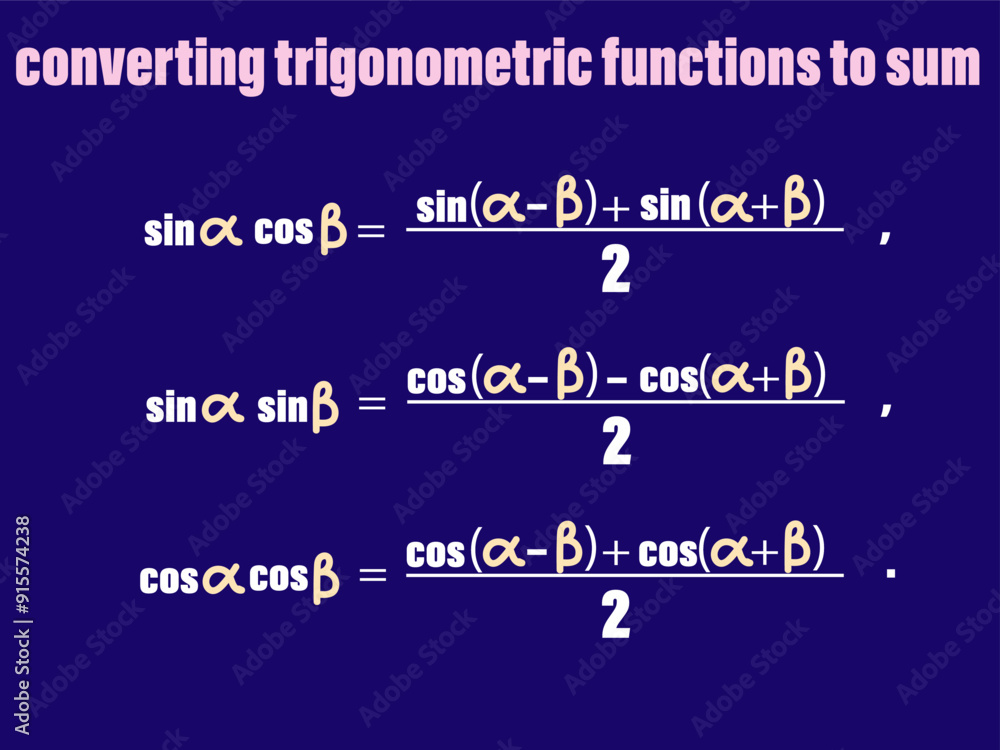 illustration depicting math formulas for converting trigonometric functions, for prints on ...