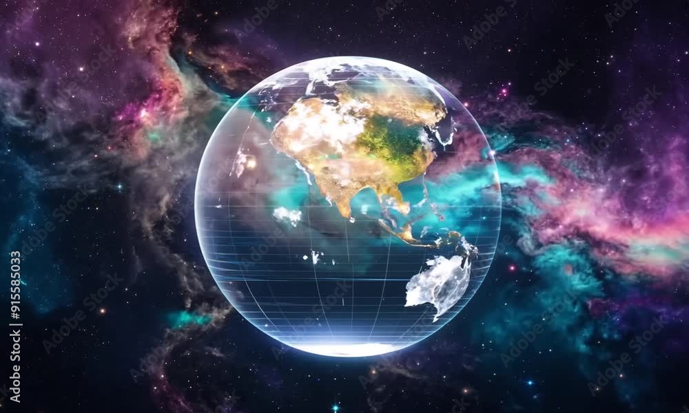 Cosmic Cradle: Earth, a vibrant sphere of life, nestled within a ...