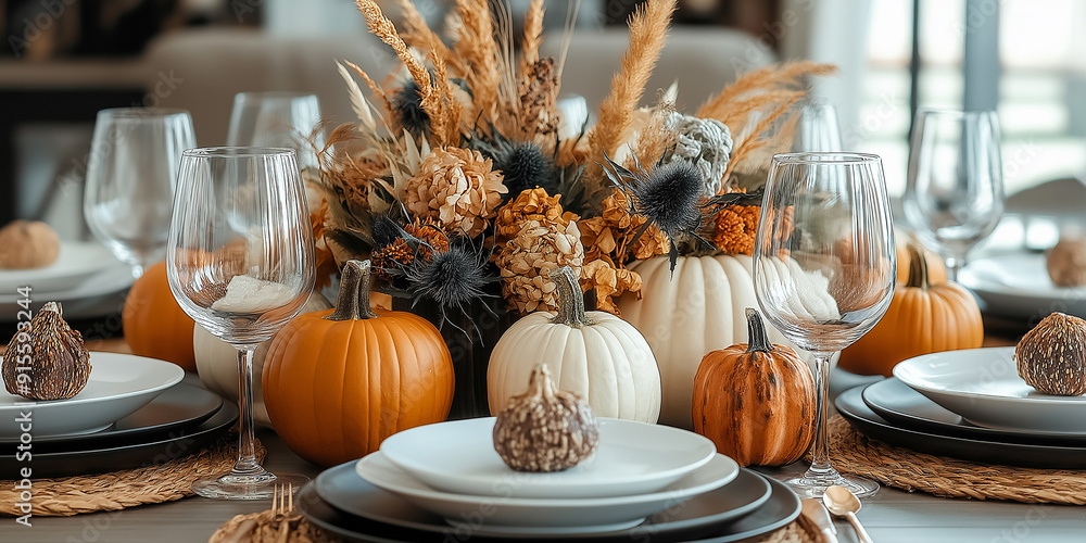Modern Fall Table Setting. A beautifully styled dining table with a ...