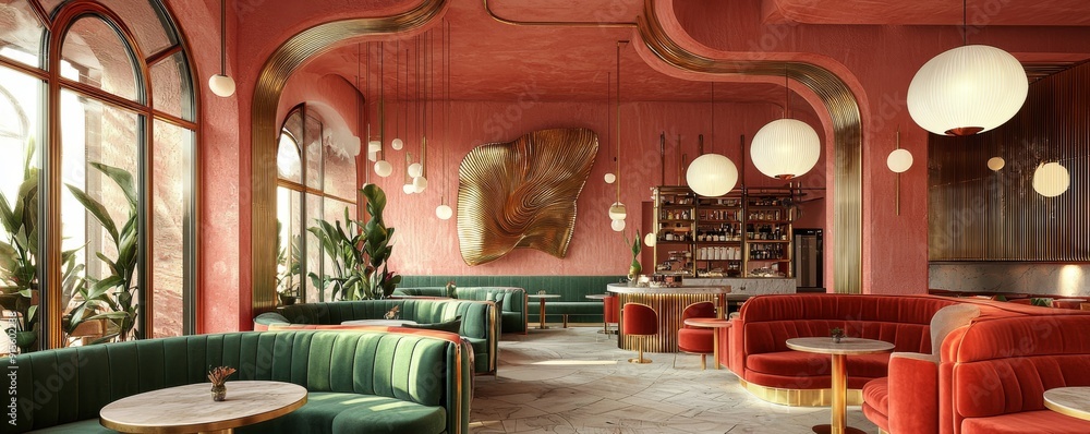 Elegant and modern cafe interior with stylish decor and cozy seating ...