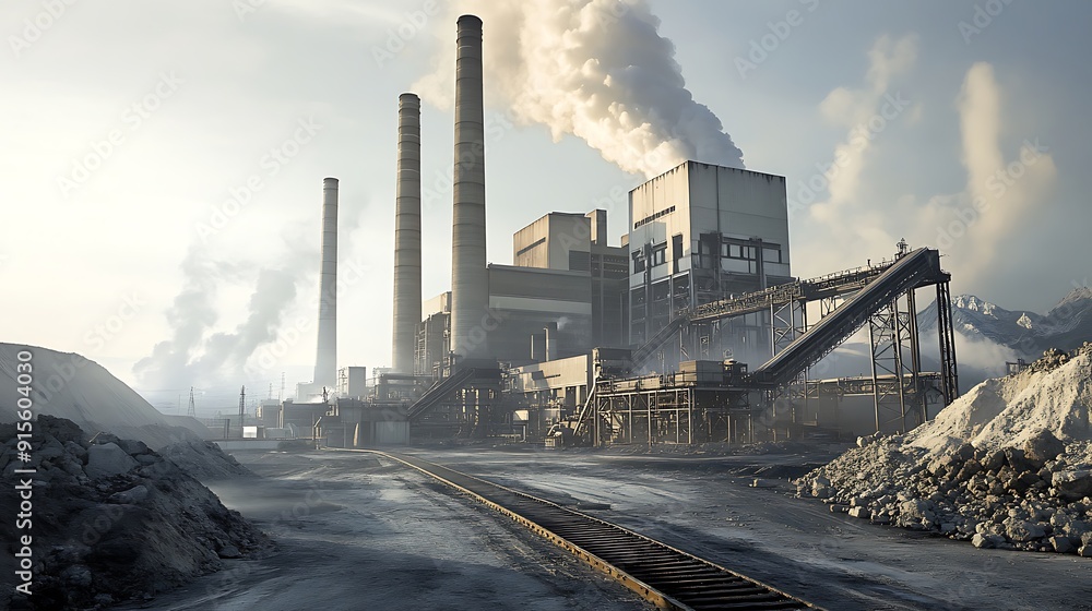 High-Resolution Photograph of Coal-Fired Power Plant with Smokestacks ...