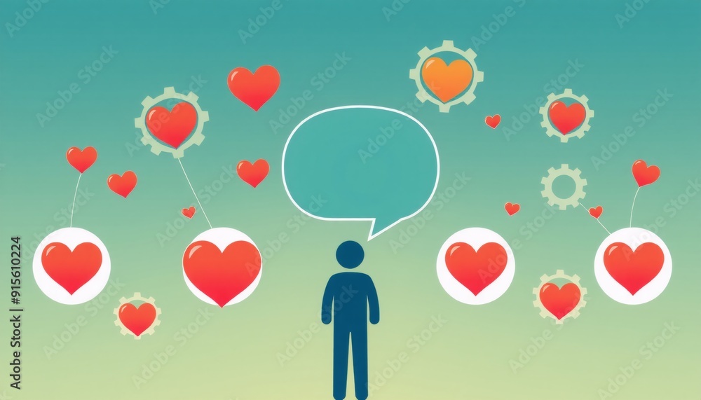 vector depiction of a person with a speech bubble connecting to others ...