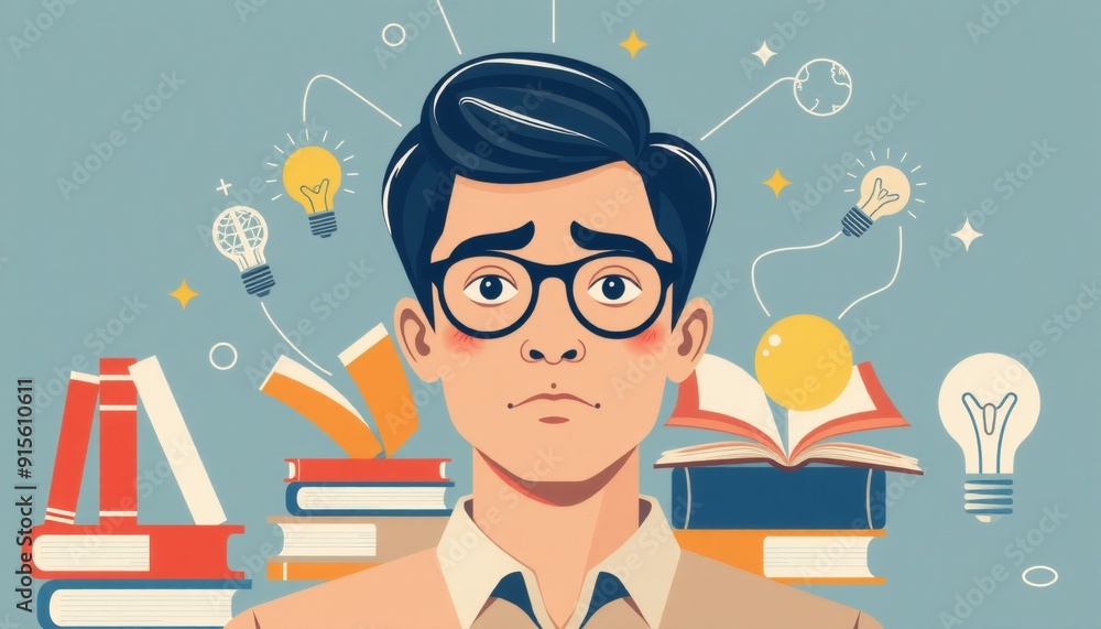 modern vector of a person with an insightful expression surrounded by ...