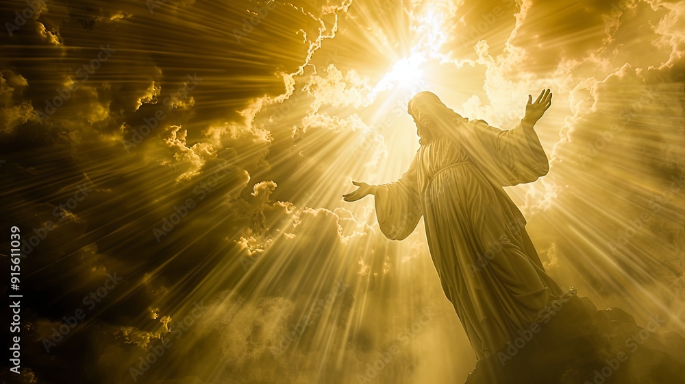 Jesus ascension Christ in the glow of rays Stock Illustration | Adobe Stock