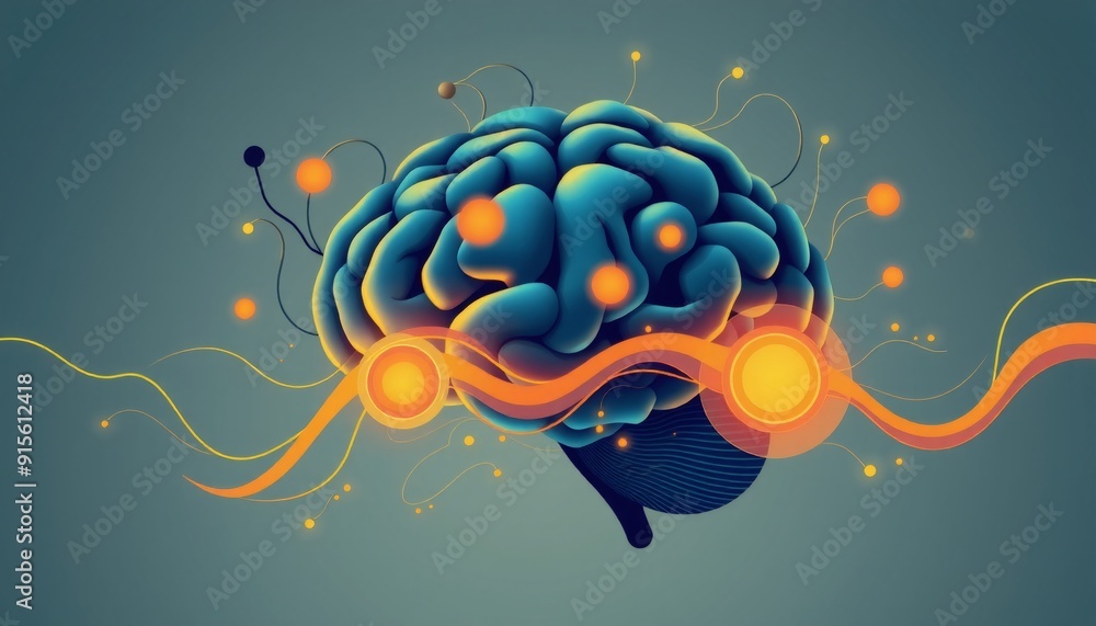 abstract vector art featuring a brain with swirling lines for ...