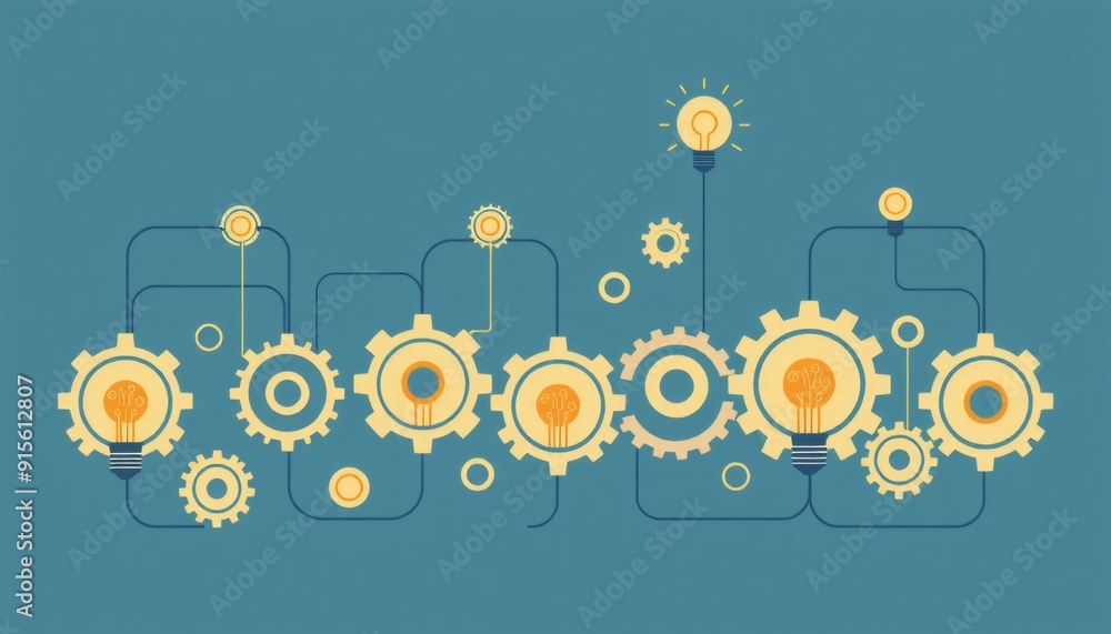 vector art showing a series of interconnected cogs and lightbulbs ...